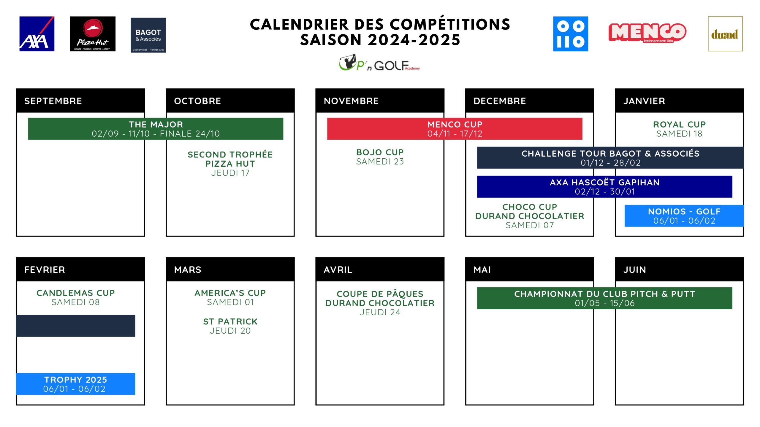 CALENDRIER COMPETITIONS SAISON 2024/2025 - Up'n Golf Academy – Golf Indoor à Rennes Up'n Golf ...